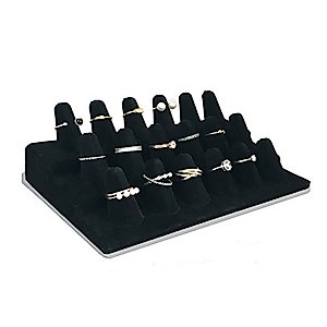 7TH VELVET 18 Fingers Ring Display, Black Velvet 3 Step Ring Stand, for Showcase Jewelry Organizer Jewelry Storage Counter
