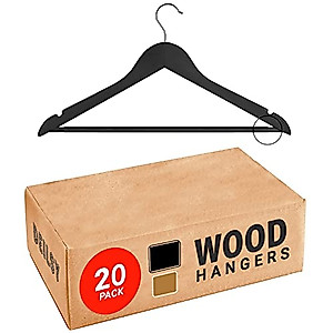 Black Wooden Hangers Heavy Duty Suit Hangers with 360° Swivel Hook Wood Hangers Fancy Hangers Clothes Hanger Perfect for Shirt, Coat, Suit, Jacket, Skirts, Pants Hangers Pack of 20