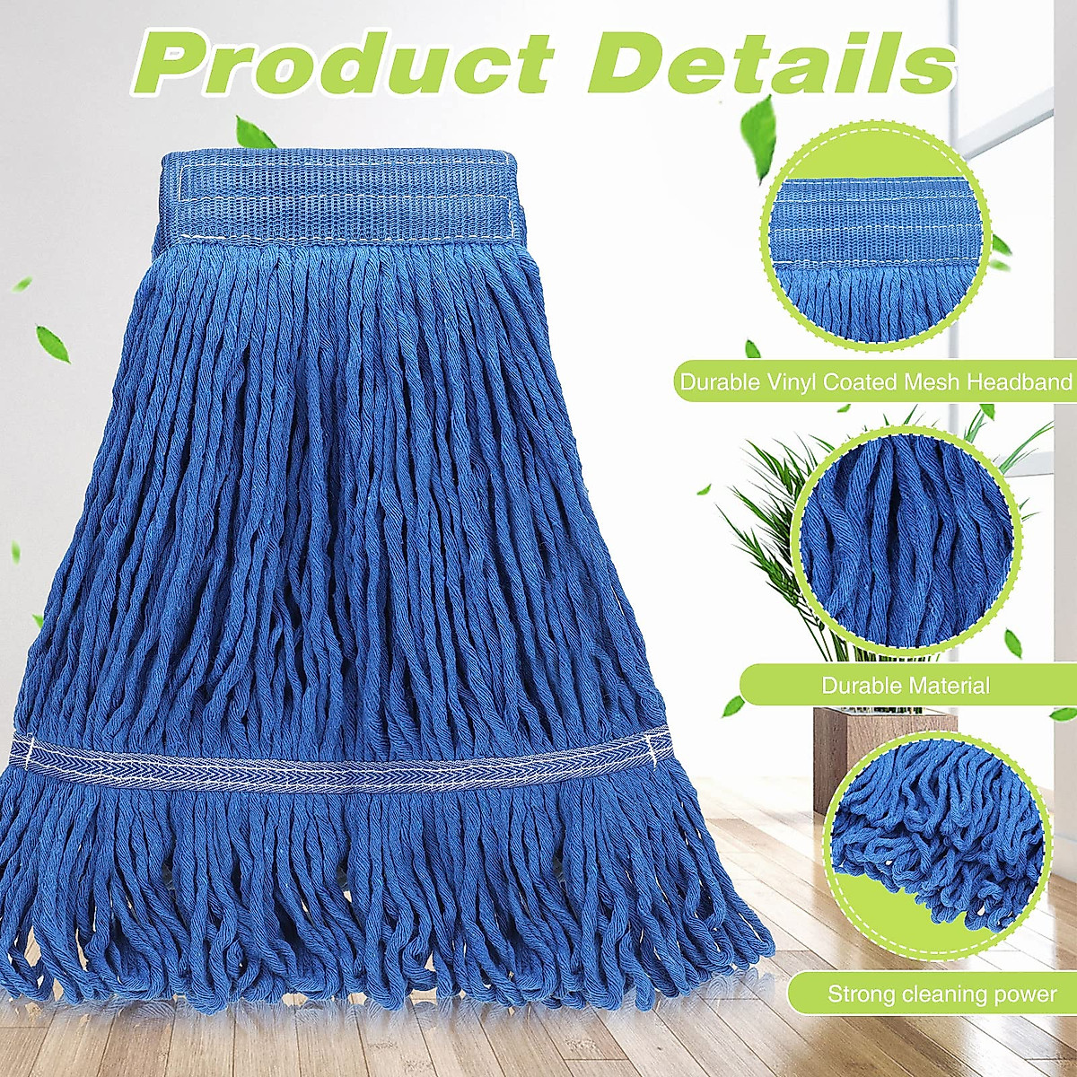 Seewey 20 Pieces Commercial Mop Head Bulk Replacement Floor Cleaning Wet Mop Heads Wet Mop Head Refills Heavy Duty Commercial Mop for Home Industrial Commercial Cleaning