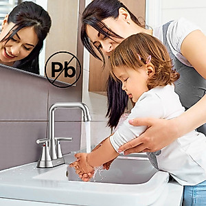 Bathroom Sink Faucet, Hurran 4 inch Brushed Nickel Bathroom Faucets for Sink 3 Hole with Pop-up Drain and Supply Lines, Stainless Steel 2-Handle Centerset Faucet for Vanity RV Restroom