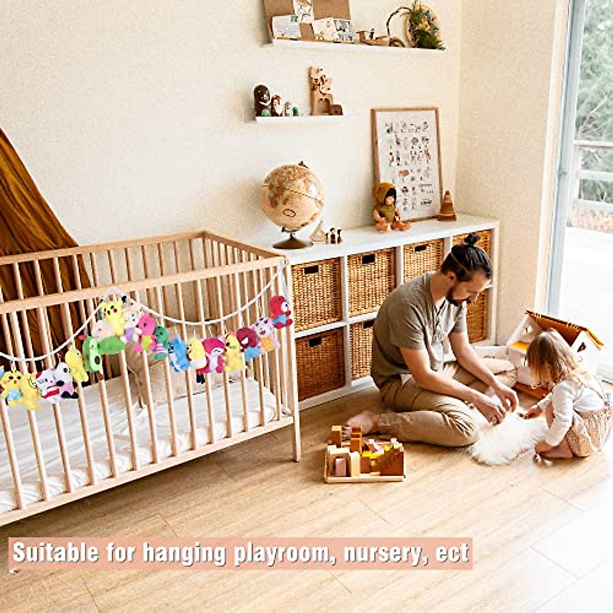 Stuffed Animals Storage Chain Organizers, LONCHDAN 80" Cotton Hanging Storage Chain with 20 Metal Clips Stuffed Animal Display Holder Chain for Wall or Corner Nursery Play Room