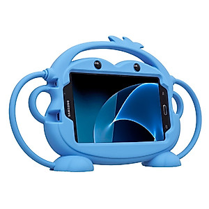 Kids Case for Samsung Galaxy Tab A/3/3 Lite/4 7.0 inch Tablet - CHINFAI [Double-Faced Monkey Series] Shock Proof Silicone Handle Stand Protective Cover for Samsung 7" Tablet (Blue)