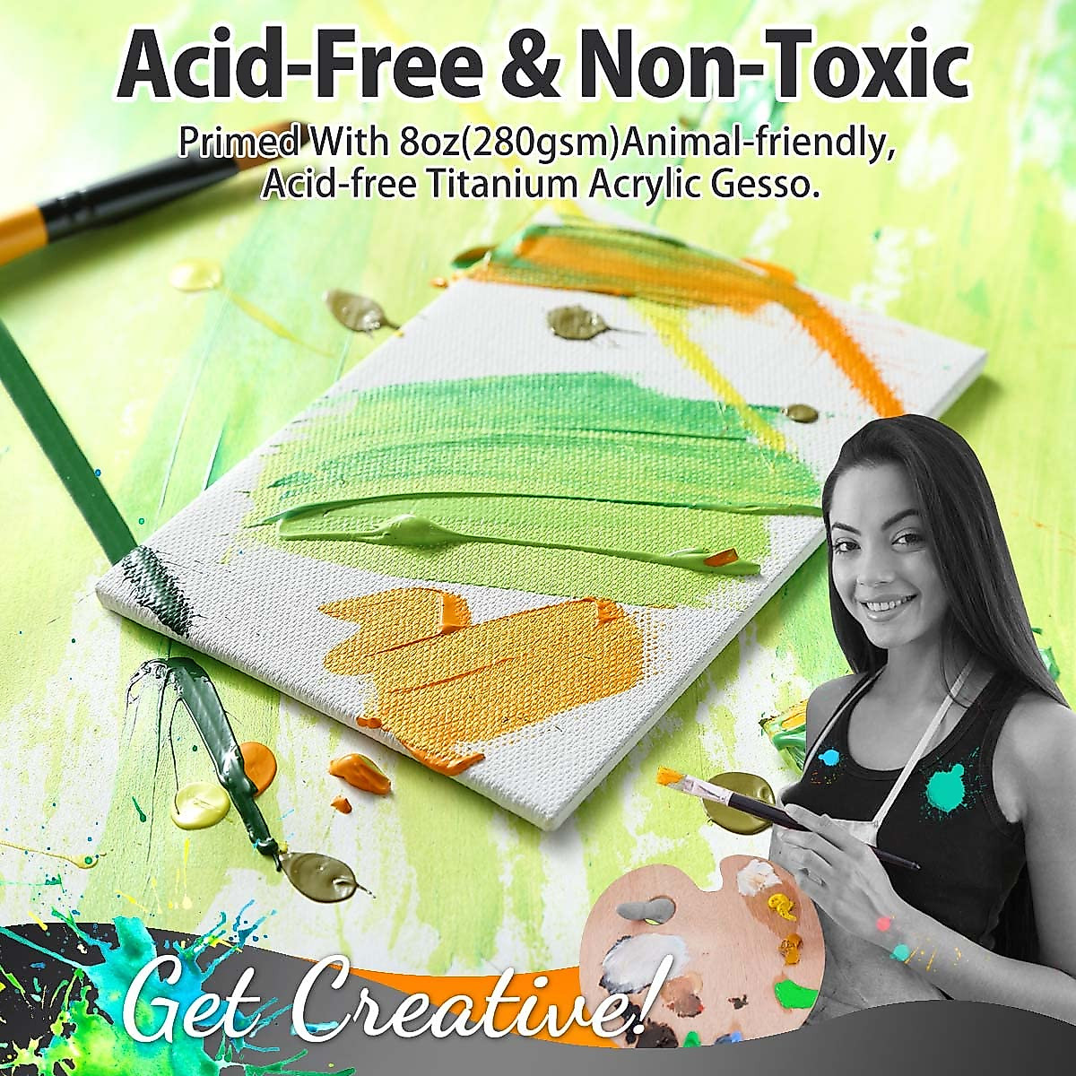 Painting Canvas Panels 8x10 inch 12 Pack, Flat Canvases for Painting 8oz Triple Primed 100% Cotton Acid-Free Blank Art Paint Canvas for Acrylic Oil Watercolor Tempera Paints