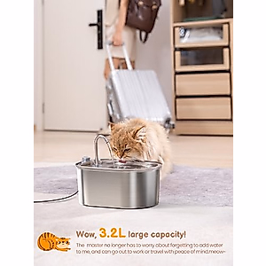 SOOFPET Cat Water Fountain Stainless Steel, 3,2L/108oz Pet Water Fountain, Automatic Cat Fountain with Quiet Pump, Dishwasher Safe Design, Suitable for Multiple Pets