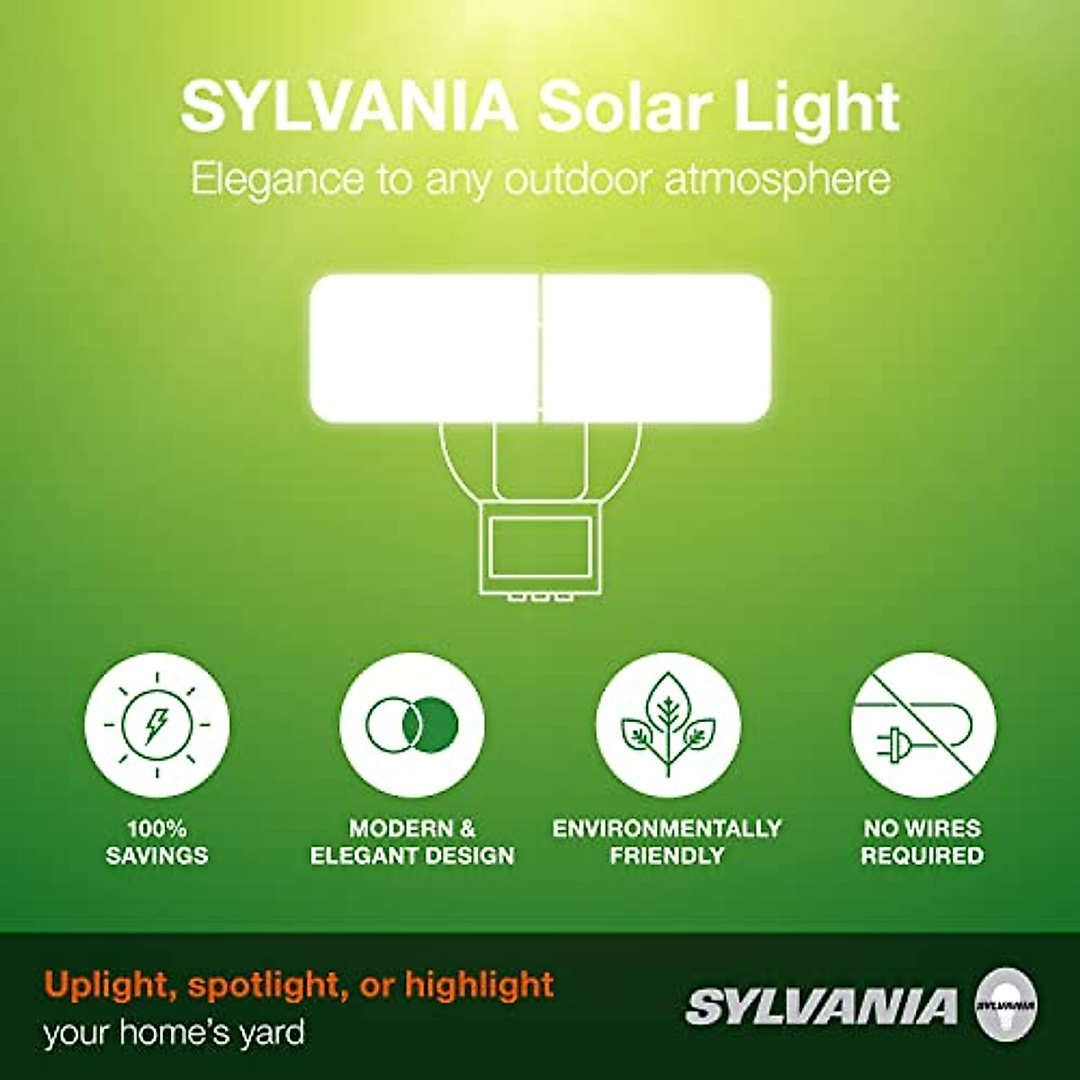 Sylvania Solar Security Wall Mount Light with PIR Sensor, Dual Head LED with Battery, 1000 lm, 5000K, Daylight, White Finish - 1 Pack (62410)