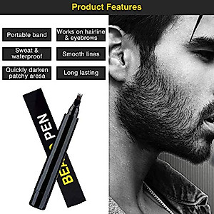 HWU Beard Pencil Filler for Men, Beard Filling Pen Kit, Long Lasting Coverage and Natural Finish - Beard, Moustache and Eyebrows - Beard Dye for Men - Bristle Brush Included (Dark Brown)