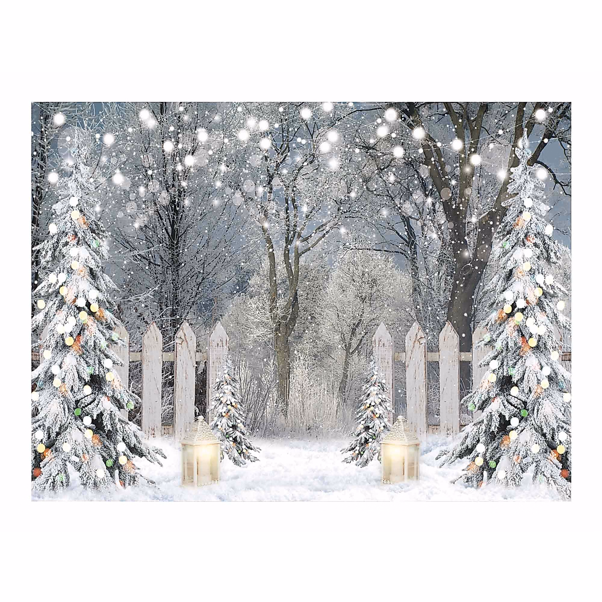 Funnytree 8x6FT Winter Photography Backdrop Glitter Snowy Forest Pine Tree Background Let It Snow Christmas Xmas Holiday Party Decor Banner Portrait Studio Booth Photobooth Props