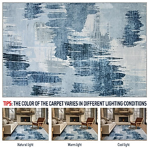 Area Rugs 9x12 Living Room: Large Abstract Living Room Rug with Non Slip Back Bedroom Rug Soft Indoor Floor Thin Carpet for Under Dining Table Stain Resistant Modern Rug for Nursery Home Office Blue