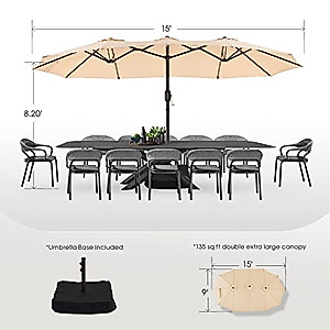 BLUU 15ft Large Patio Umbrellas with Base Included, Outdoor Double-Sided Umbrella with Crank Handle, Powerful UV Protective, for Pool Lawn Garden (Beige)
