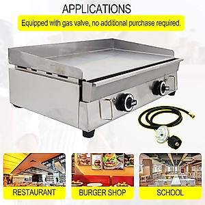 TECHTONGDA LPG Gas Countertop Flat Top Griddle Commercial Stainless Steel Griddle Grill Hot Plate BBQ Teppanyaki Grill with Adjustable Temperature Control for Restaurant Kitchen 2800Pa 28.94x16.14 in