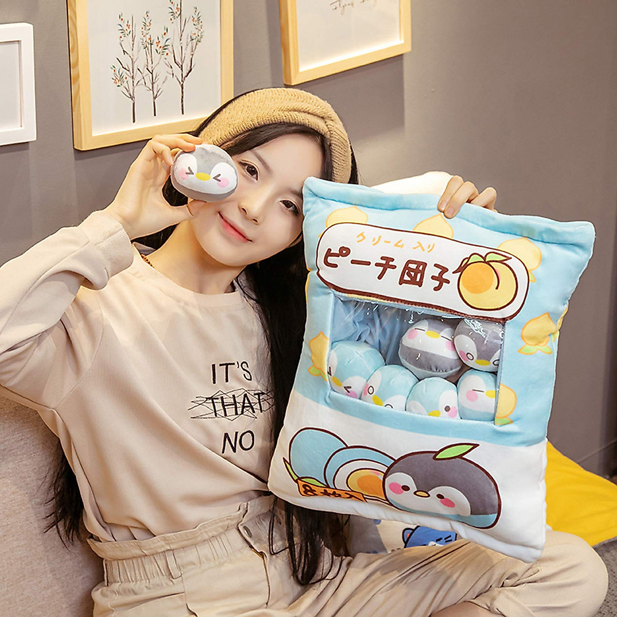 Nenalayo Cute Bag of Penguin Plush Toy Soft Throw Pillow Stuffed Animal Toys Creative Gifts Room Decor Creative Gifts for Girls