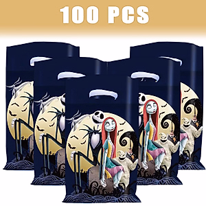 Nuwontun 100PCS Nightmare Gift Bags-Christmas Eve Party Bags Goodie Bags for Jack and Sally Party Decorations Halloween Party Favor Supplies