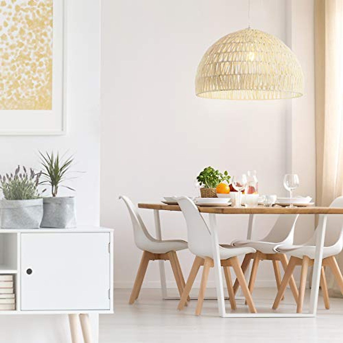 JONATHAN Y JYL6504A Campana 20" 1-Light Bohemian Modern Woven Rattan/Iron LED Pendant Farmhouse Coastal Adjustable Dining Room Living Room Kitchen Island Foyer Bedroom Hallway, Cream