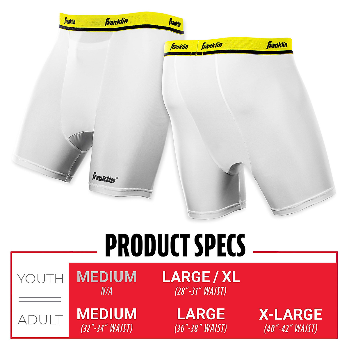 Franklin Sports-Youth Compression Short With Cup- Large/X-Large , White