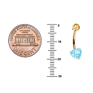 Ritastephens 14k Solid Yellow Gold Genuine Blue Topaz Heart Belly Button Navel Ring Body Art
