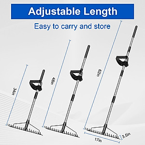 Bow Rake, Heavy Duty Garden Rake with Back-Saving Handle,17 Steel Tines Metal Head Rake Tool,for Loosening Soil Gathering Leaf Leveling Lawn Farming Land Management Yarn Thatch Rake