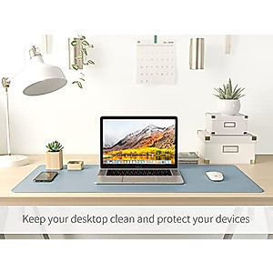 RENMTURE Dual-Sided Desk Pad, Natural Cork & PU Leather Large Mouse mats for Office and Home Work, Desk Protector Non-Slip, Waterproof, Easy Clean (Blue Gray, 36"x17")