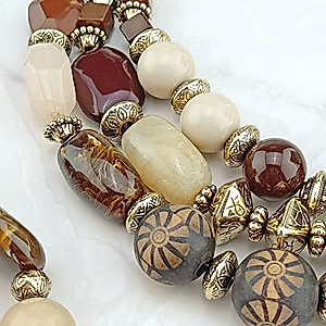 BOCAR 3 Layer Chunky Statement Beaded Necklace Set with Earrings Bracelet Fashion Multi Layer Women Collar Necklace (NK-10625-Brown+er+br)