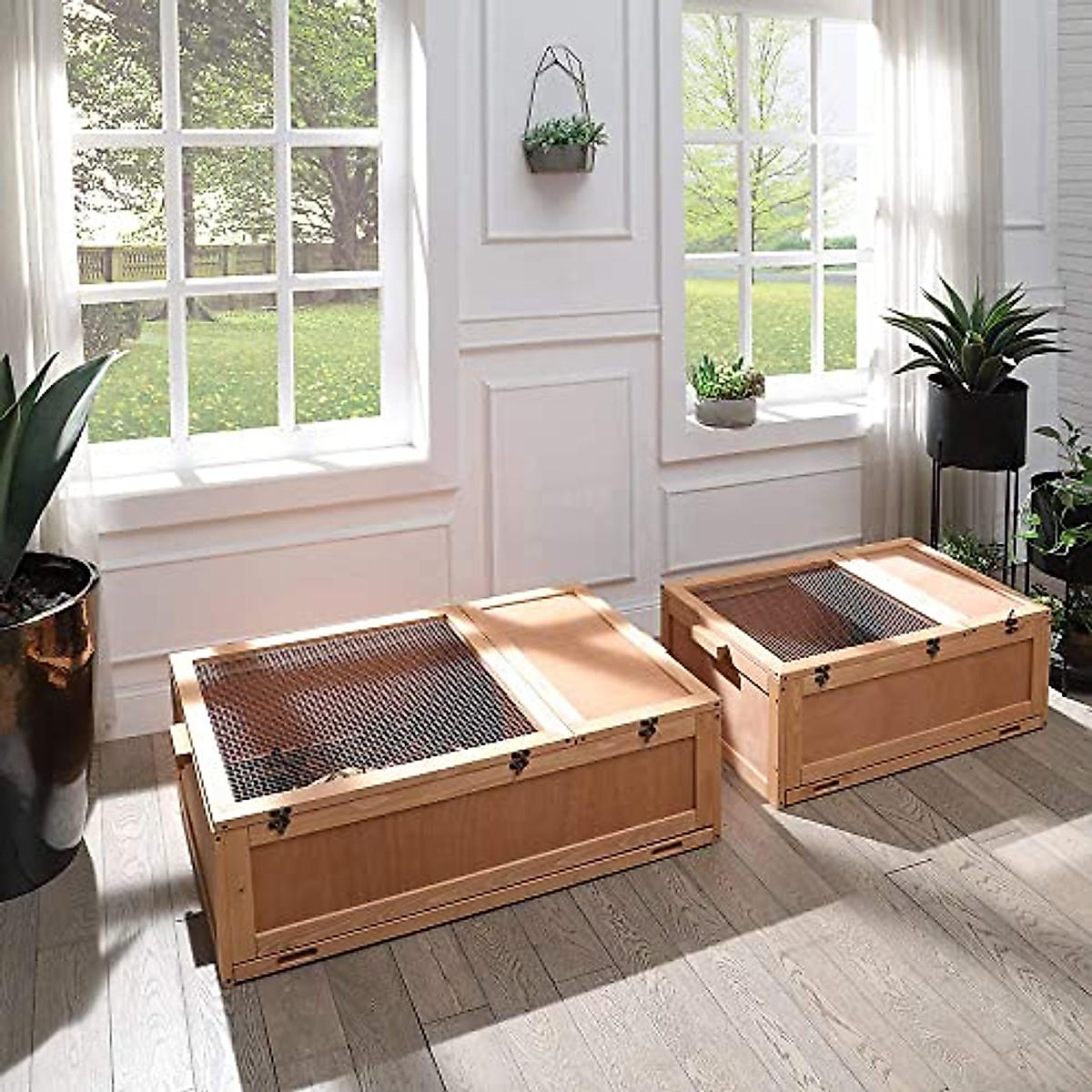 unipaws Tortoise House with Tray, Tortoise Enclosure with Reptile Carpet and Food Bowls for Small Animals, Indoor and Outdoor Medium Habitat, Anti-Corrosion and Moisture Proof