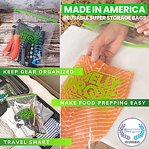 Smelly Proof Reusable Food Storage Bags Bundle - Made in USA, Easy Clean, Dishwasher-Safe, XXL 2-Gallon Freezer Bags & Small SM-Snack Bags, 3-mils Thick, PEVA & BPA Free, 5-Pack & 10-Pack