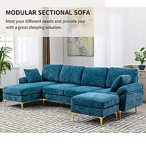 Sudwesto Modular Sectional Sofa, U Shape Chenille Upholstered Sofa Couch with Ottoman, 4 Seat Reversible Couch with Chaise Lounges, Convertible Sofa Set for Living Room (Teal Blue)