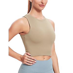 Natural Feelings Nudi Sports Bras for Women Removable Padded Yoga Tank Tops Sleeveless Fitness Workout Crop Tops Khaki