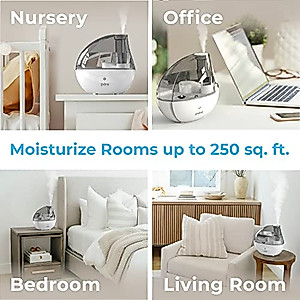 Pure Enrichment® MistAire™ Silver Ultrasonic Cool Mist Humidifier for Bedroom, Office, Nursery & Indoor Plants - Lasts Up to 25 Hours, Whisper-Quiet Operation, Optional Night Light, & Auto Shut-Off