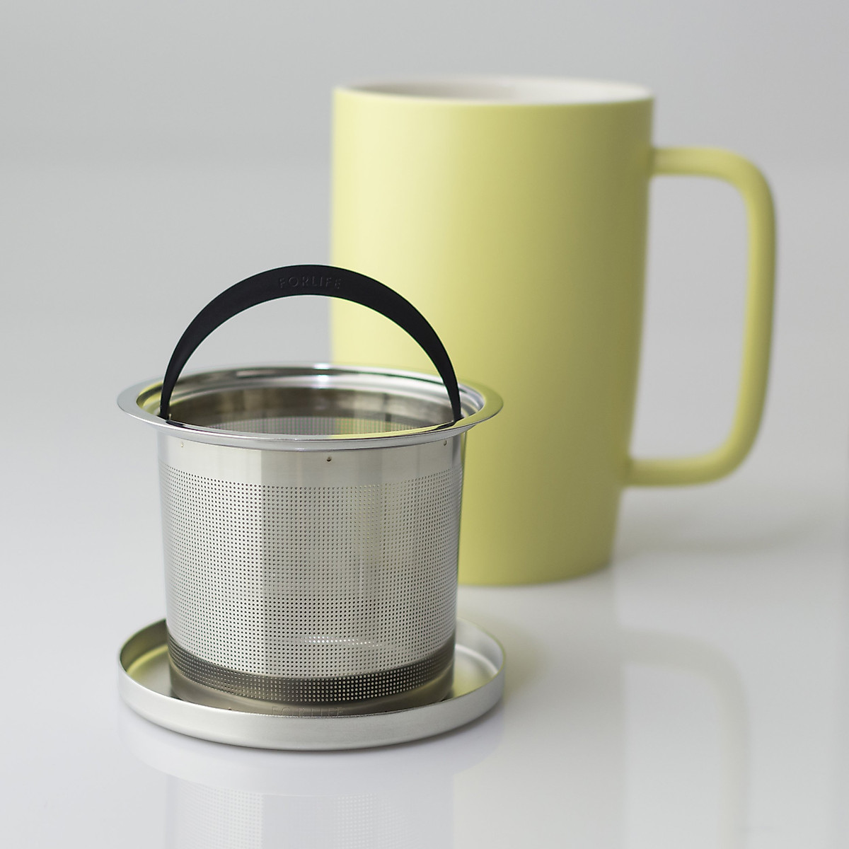FORLIFE Dew Satin Finish Brew-In-Mug with Basket Infuser & Stainless Lid 18 oz., Lemon Grass