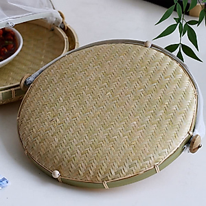 Food Serving Tent Basket Hand-Woven Dustproof Round Picnic Basket Covered Bamboo Food Tent Vegetable Fruits Meals Storage Container with Gauze Cover