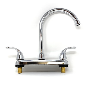 Chromed Surface 8" Two-Handle Tall Stainless Steel Spout Kitchen Faucet [925LF8] ADA, 8-Inch Center Hole Metal Body HI Rise Spout NO Lead