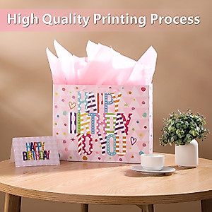 Bobobag 13" Large Gift Bag with Tissue Paper and Greeting Card ，Happy Birthday gift bags for Girls