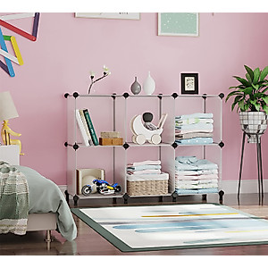 AWTATOS Cube Storage Organizer, Storage Cubes Shelves Bookshelf, 6 Cube Closet Organizers and Storage, DIY Stackable Plastic Clothes Organizer Shelving for Bedroom, Home Office, Translucent