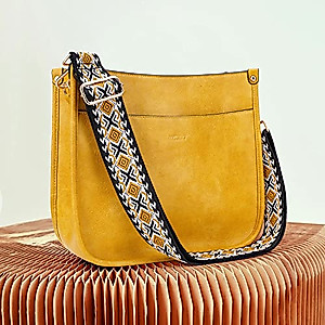 HKCLUF Crossbody Bag Purse for Women Set Leather Hobo Handbag Purse and Wallet Set With 2PCS Adjustable Guitar Leopard Strap Crossbody Bag(Yellow)