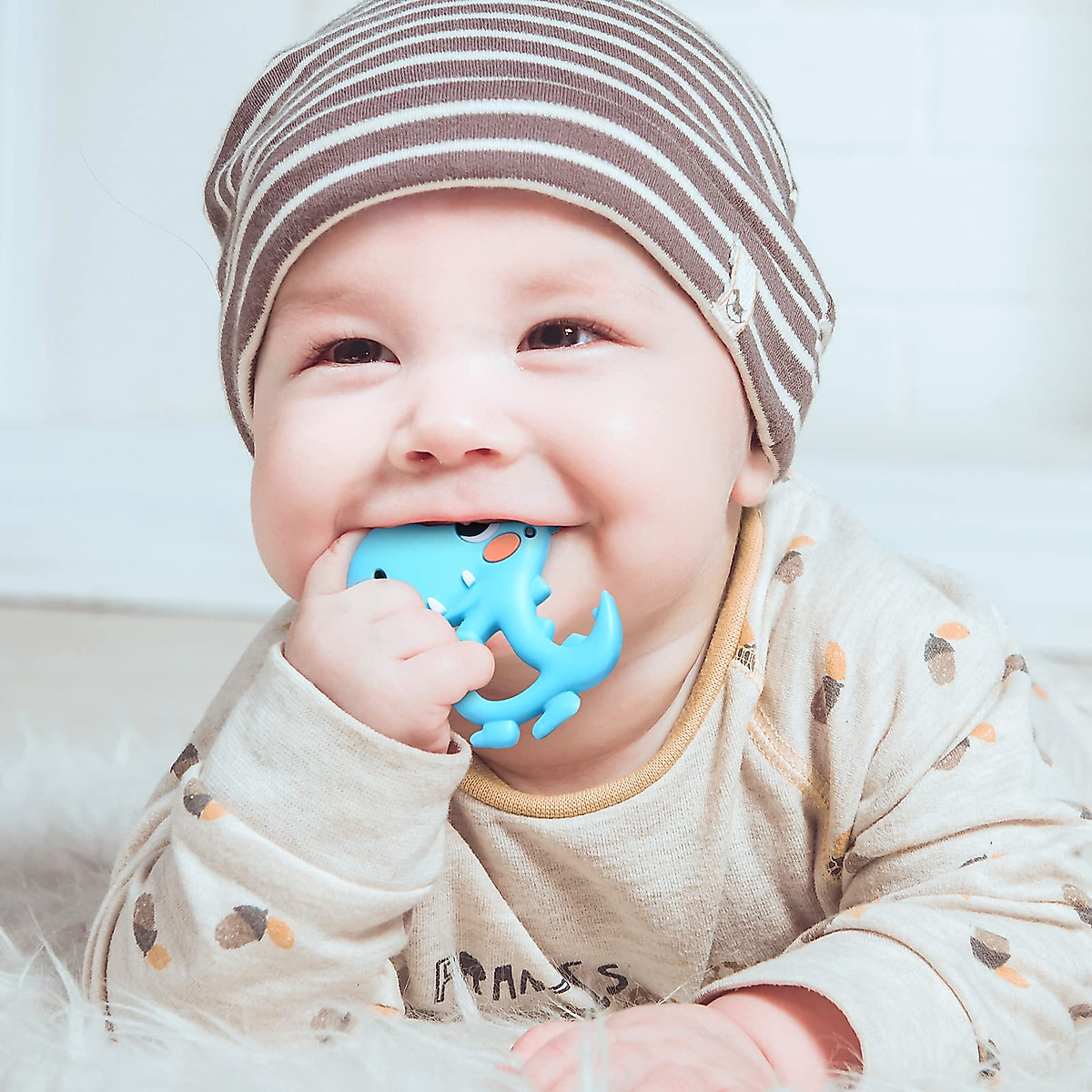 BBBiteMe Baby Teething Toys Silicone Dinosaur Baby Teethers for Babies 0-6, 6-12 Months, BPA-Free Teether Gifts Baby Shower Toy for Toddlers and Infants(Blue)