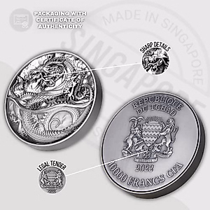 2022 Chamber of Wonders Ao Run/White Dragon 2 oz 999 Fine Silver Coin 10000 Francs Chad 2022 Antiqued Ultra-High Relief