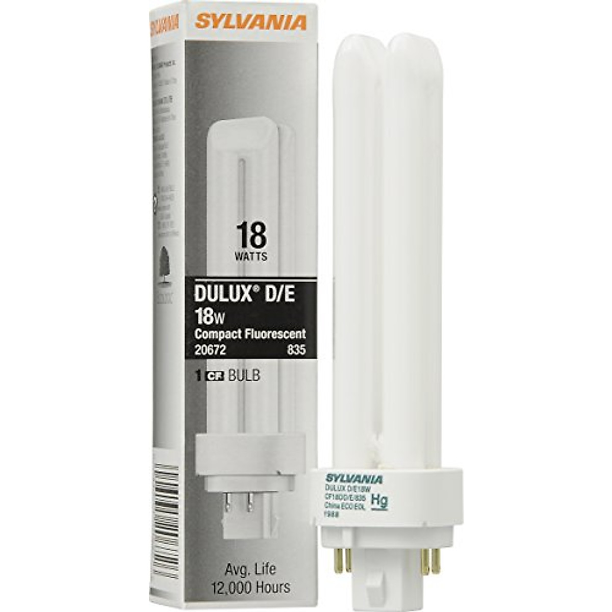 Sylvania 20672 Compact Fluorescent 4 Pin Double Tube 3500K, 18-watt
