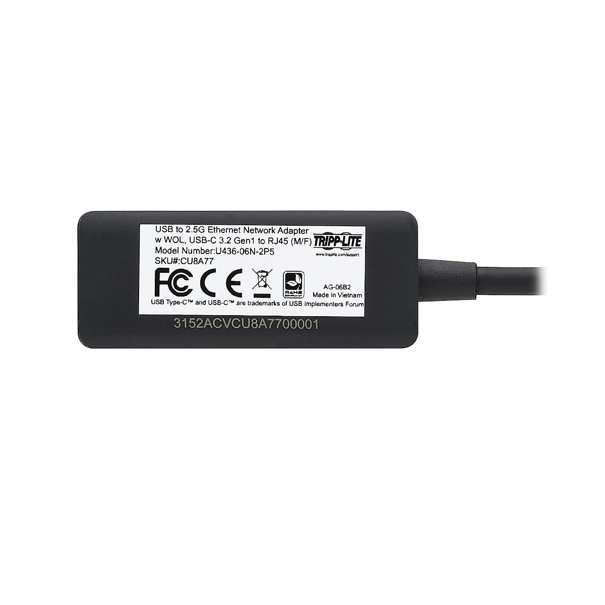 Tripp Lite USB-C to RJ45 Gigabit Ethernet Network Adapter Up to 2.5 Gigabits Per Second Network Speed - Windows, macOS, Chrome & Linux Widely Compatible - USB 3.2 Gen 1, 3-Year Warranty (U436-06N-2P5)