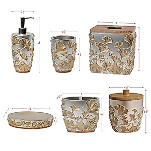 Bathroom Accessories Set - 6 Pieces Includes Soap Lotion Dispenser Tooth Brush Holder Soap Dish Tumbler Cotton Jar Tissue Box for Modern Decorative Countertop Housewarming Gift - Silver Gold