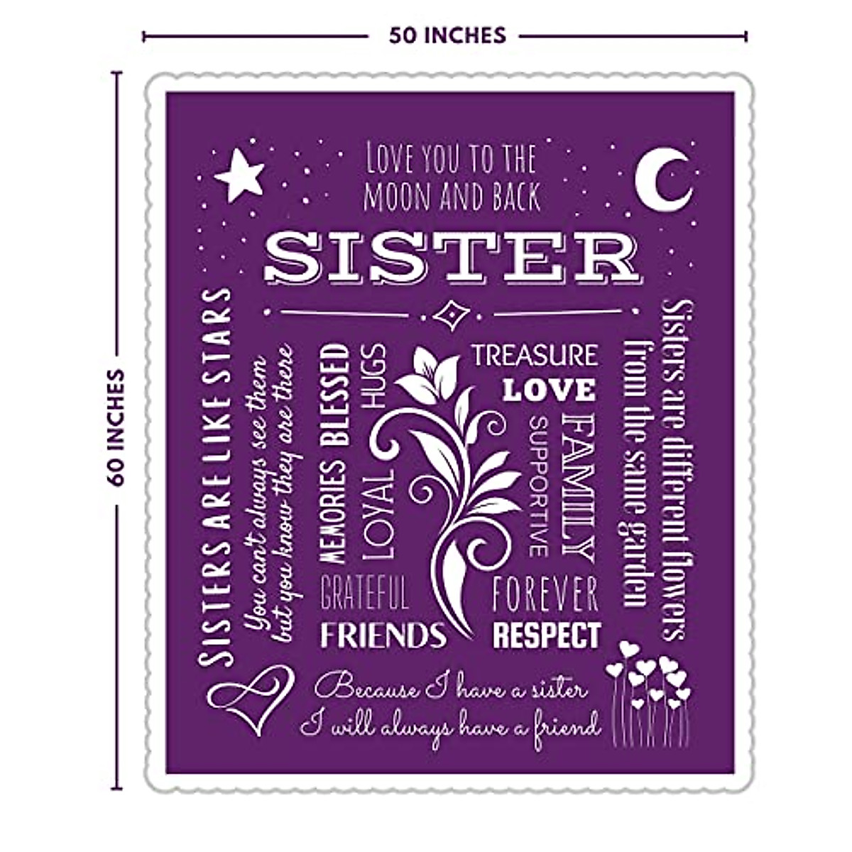FILO ESTILO Sister Blanket, Birthday Gifts for Sister, Best Sister Ever Gifts with Words and Sayings of Love, Sister Birthday Gifts from Sister 60x50 Inches (Purple, Sherpa)