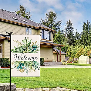Winotic Spring Decor Garden Flag 12.5x18 Inches, Floral Leaves Welcome Flag Vertical Double Sided, Outdoor Spring Decoration Farmhouse Small Flag for Yard Lawn Home Decor (12.5"x18")