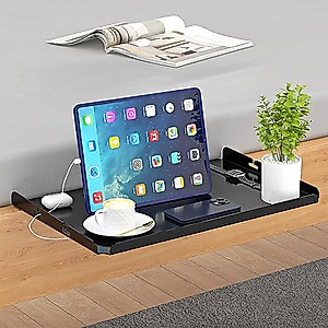 GAGUIUP Aluminum Alloy Bedside Shelf for Bed, Heavy Duty Bunk Bed Shelf Holds up to 40 Lbs, Clip On Nightstand Tray College Dorm Room Essential Bed Side Table with Charging Slot for Bed Frame, Loft