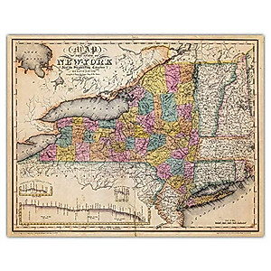 Vintage New York State Map Wall Art Decor Poster Print: Rustic Wall Decorations For Home, Farmhouse, Office, Living Room & Bedroom | Unframed Home & Travel Decor Posters 11x14"