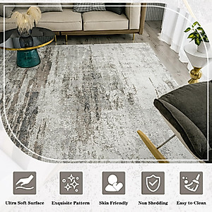 OMERAI Washable Rug 8'x10' Abstract Machine Washable Rugs Ultra-Thin Area Rugs for Living Room Non Slip Stain Resistant Modern Large Carpet for Bedroom Dining Room Office Brown Rug Washable,(Brown)