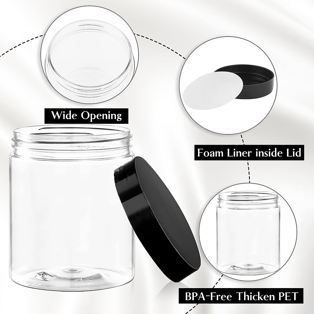 TUZAZO 8 Oz Plastic Container Jars with Lids and Labels BPA Free, Empty Round Clear Cosmetic Containers Plastic Slime Jars for Lotion, Cream, Ointments, Body Butter, Makeup, Travel Storage (12 Pack)
