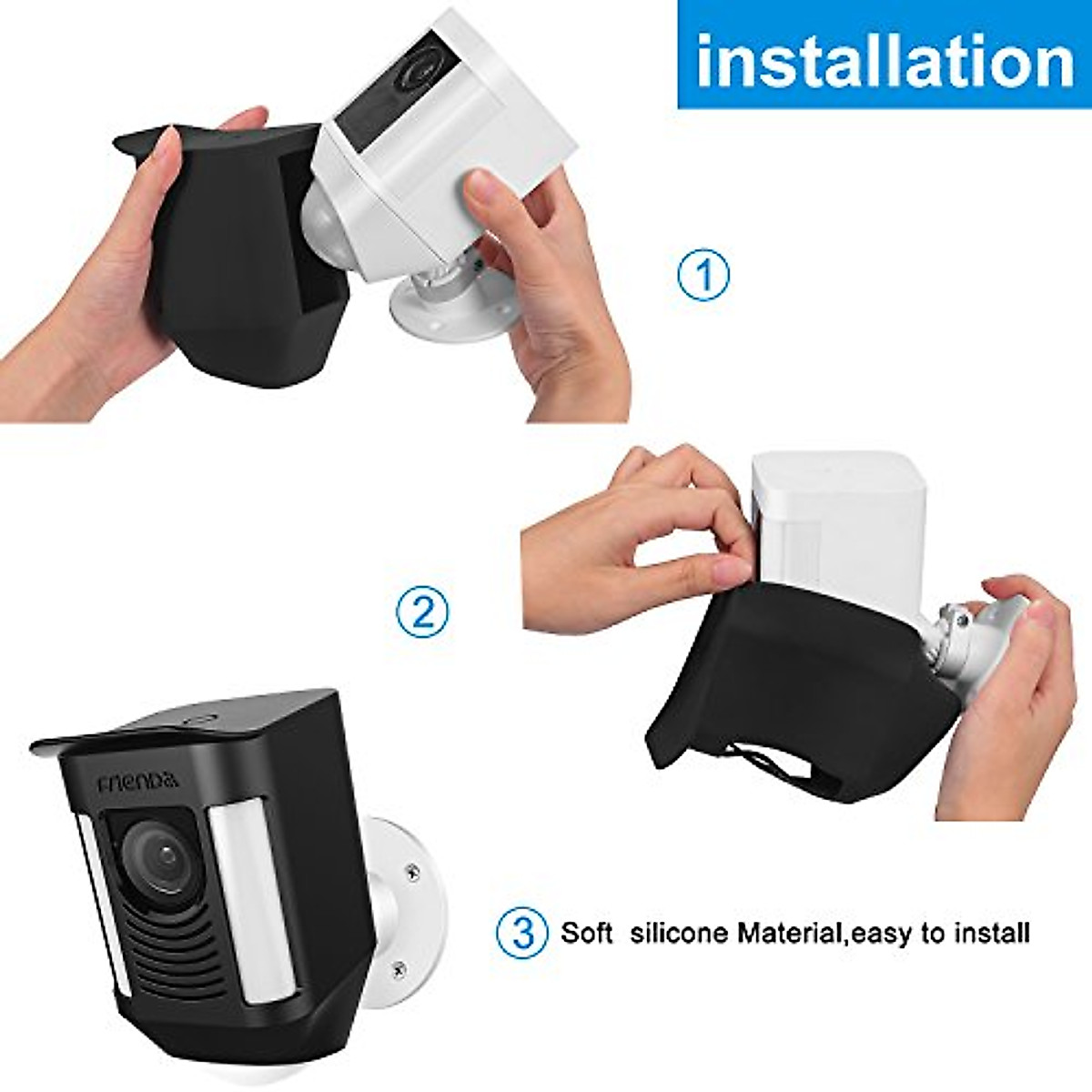 Cover for Ring Spotlight Camera Silicone Skin Outdoor Cover Case Weather Resistant Rainproof Sunproof Protection - Compatible with Ring Spotlight Cam Battery Security Camera by Frienda (Black)