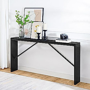 MAHANCRIS Console Table, 62.2" Long Sofa Table Behind Couch, Narrow Entryway Table, Farmhouse Dining Table with Angled Metal Frame, Industrial Console Table for Entryway, Black CTHB15801