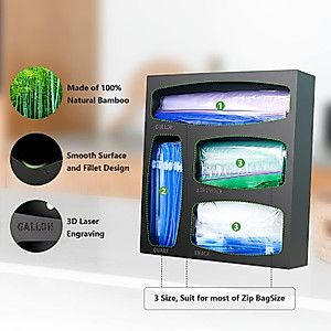 Ziplock Bag Storage Organizer - Bamboo Baggie Organizer for Kitchen Drawer - Black Kitchen Drawer Organizer - Compatible with Gallon, Quart Slider, Sandwich & Snack Variety Size Bags