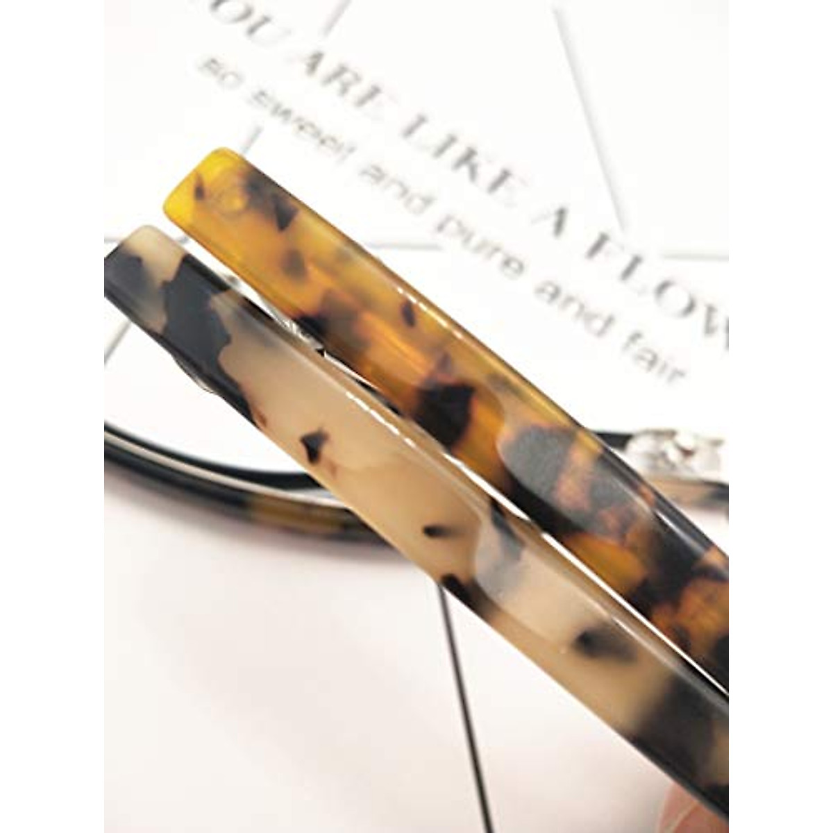 4 Pack 4 Inches Elegant Automatic Hair Clip Long and Thin Handmade Celluloid Onyx Hair Clip Barrette Ponytail Holders for Women Girls