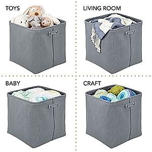 mDesign Soft Cotton Fabric Bathroom Storage Bin with Handles - Organizer for Towels, Toilet Paper Rolls - for Closets, Cabinets, Shelves - Textured Weave, 2 Pack - Charcoal Gray