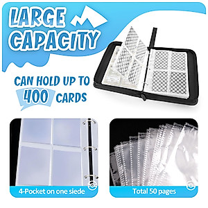 GOROMA Card Binder 4-Pockets, 400 Pockets Card Holder with 50 Removable Sleeves, Trading Card Collector Zipper Album Holder, Blue